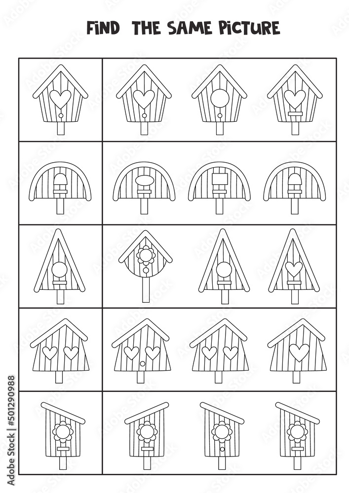 Find two the same cute pictures. Black and white worksheet. Stock ...