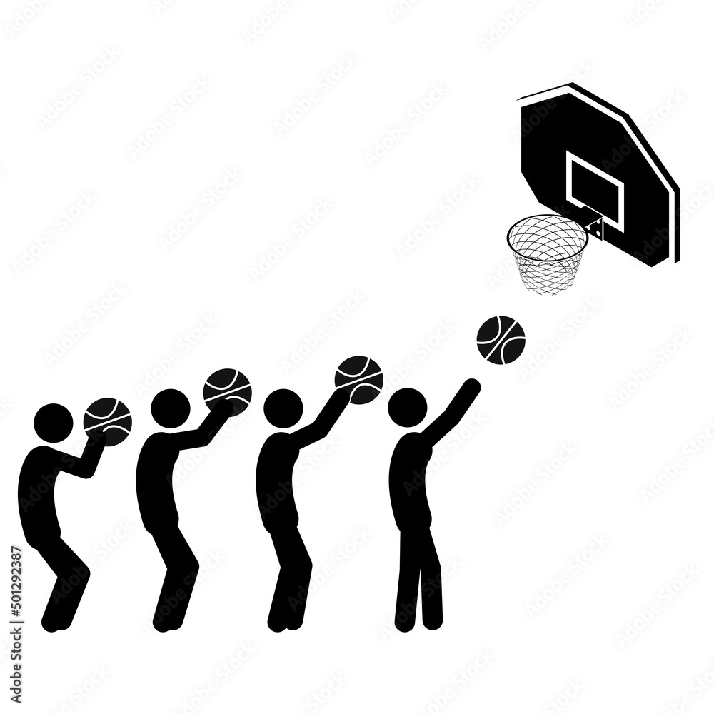 Set of stick figures playing basketball, flat vector illustration ...