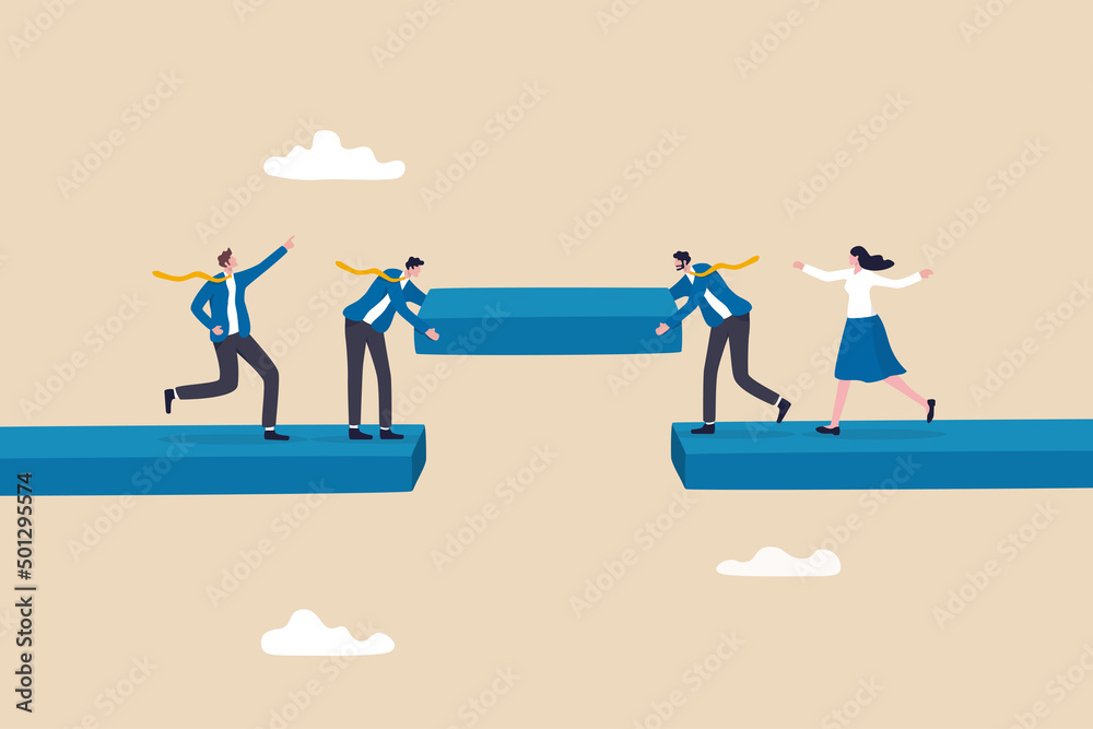Build business bridge connect path together, solution or teamwork idea ...