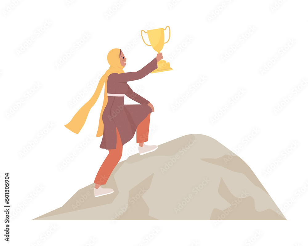 Independent woman with goals and gains semi flat color vector character ...