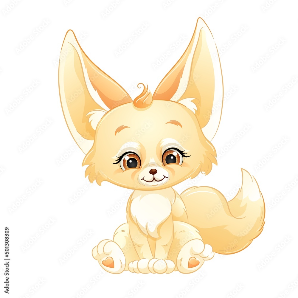 Cartoon fennec fox, vector illustration. Isolated on white background ...