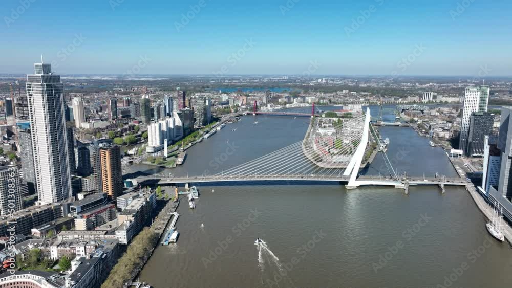Rotterdam city skyline in The Netherlands drone view of the Maas and ...