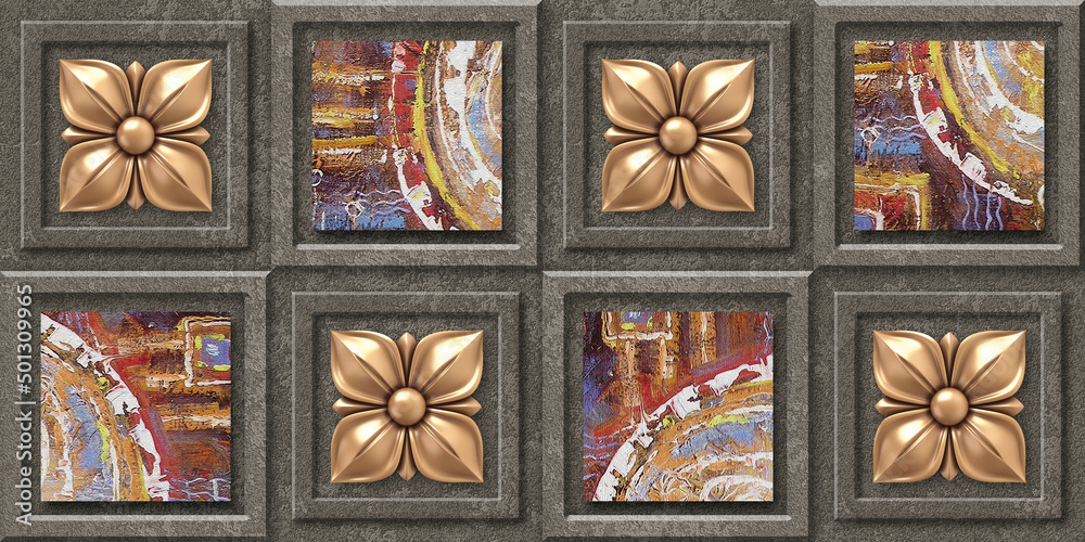 3D marble frame with paint wall tiles design, Print in Ceramic ...