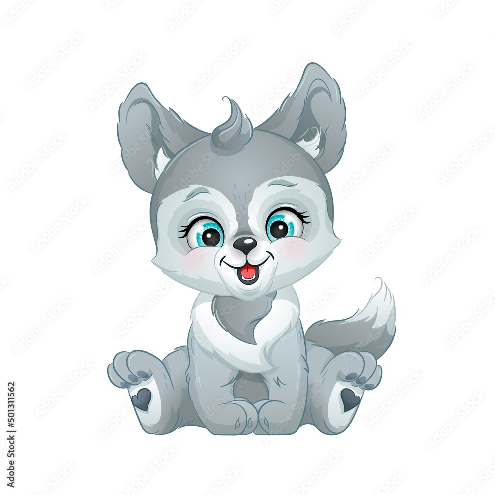 Cartoon wolf cub vector illustration. Cute forest animal, isolated ...
