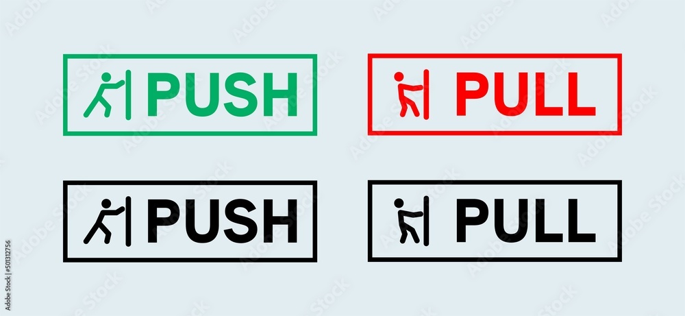 Set of pull or push door signs. Vector push and pull icon sticker design concept. Stock Vector ...