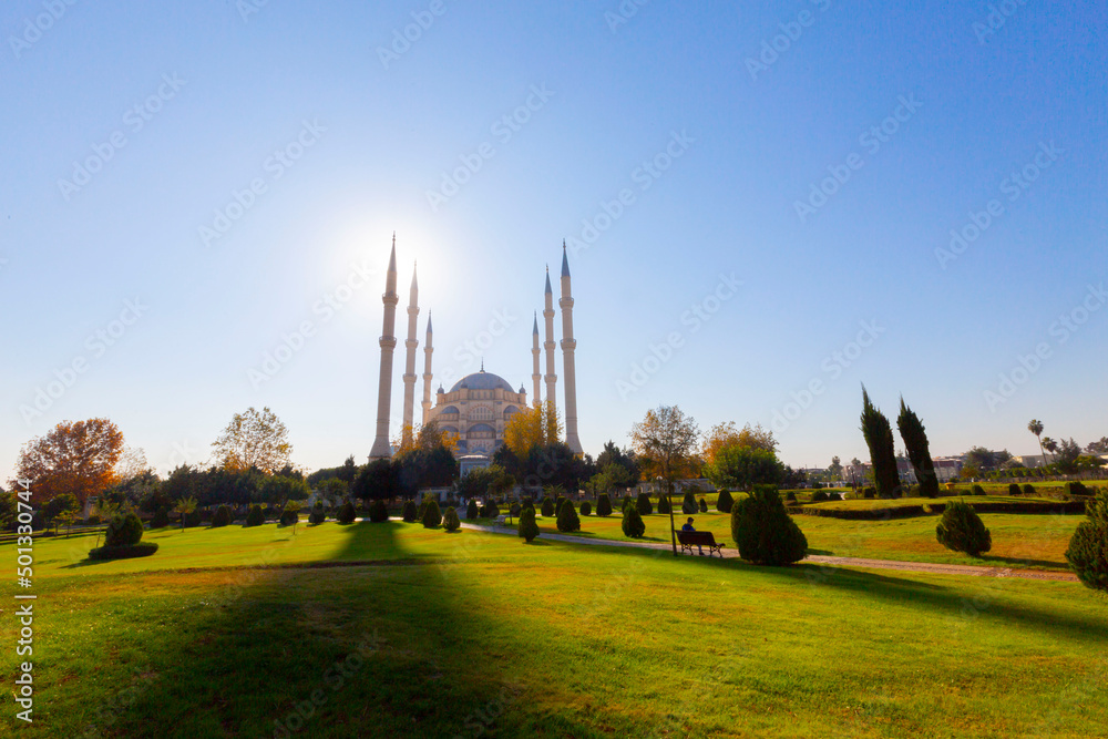 Sabanci Central Mosque (Turkish: Sabanci Merkez Cami) and Seyhan River ...