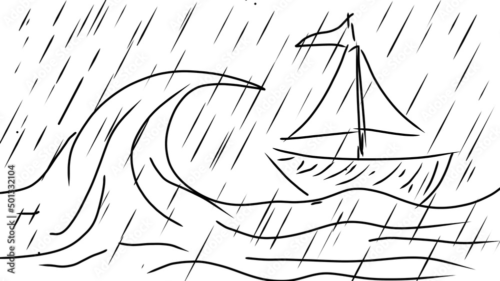 Ugly hand drawing made by children - sailing ship with a stormy ...