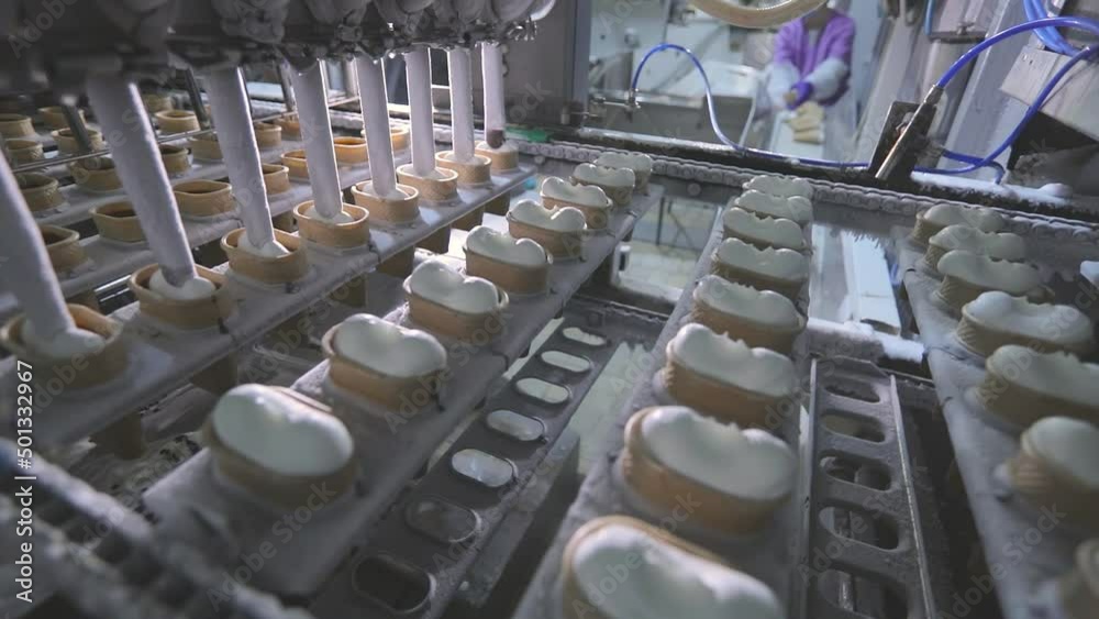 The process of making ice cream. Production of ice cream on an ...