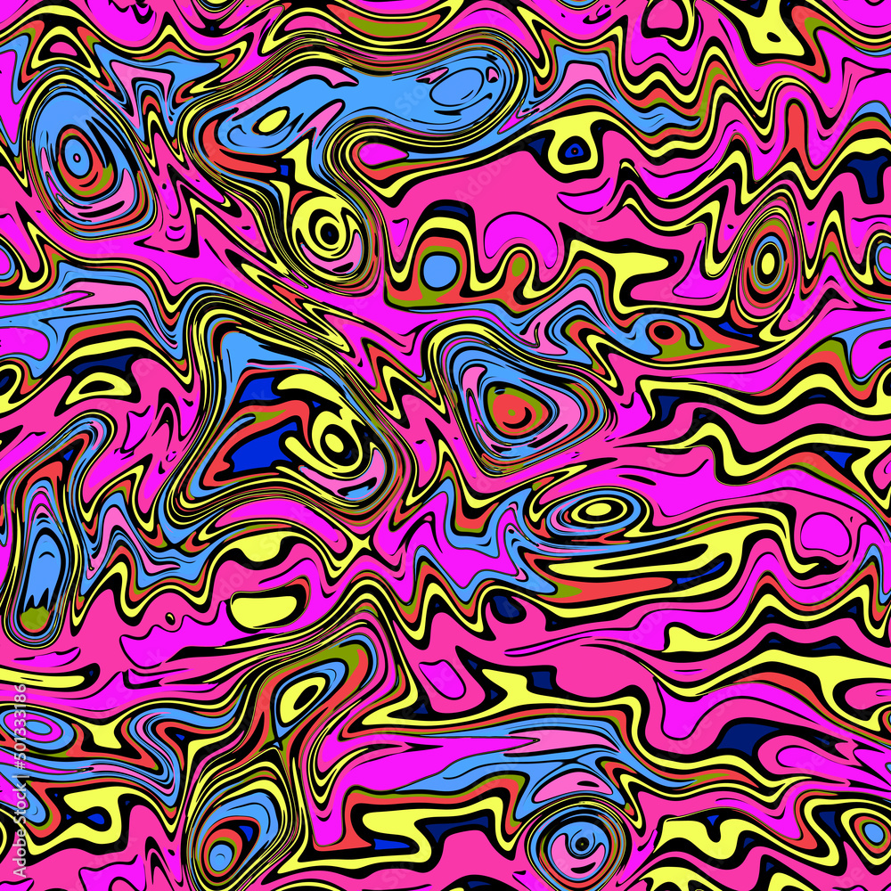 Yellow blue and pink wavy background with retro futuristic seamless ...