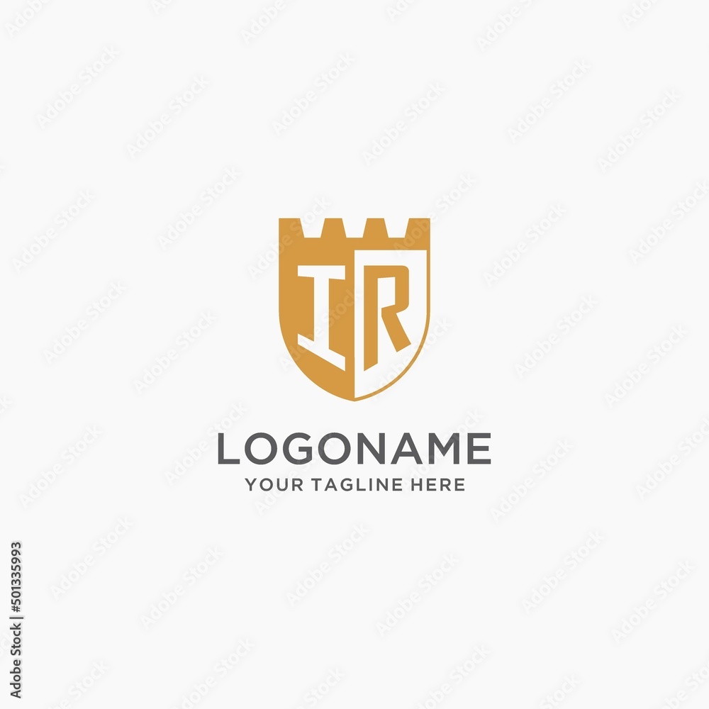 Monogram IR logo with shield and fort, elegant luxury initial logo ...