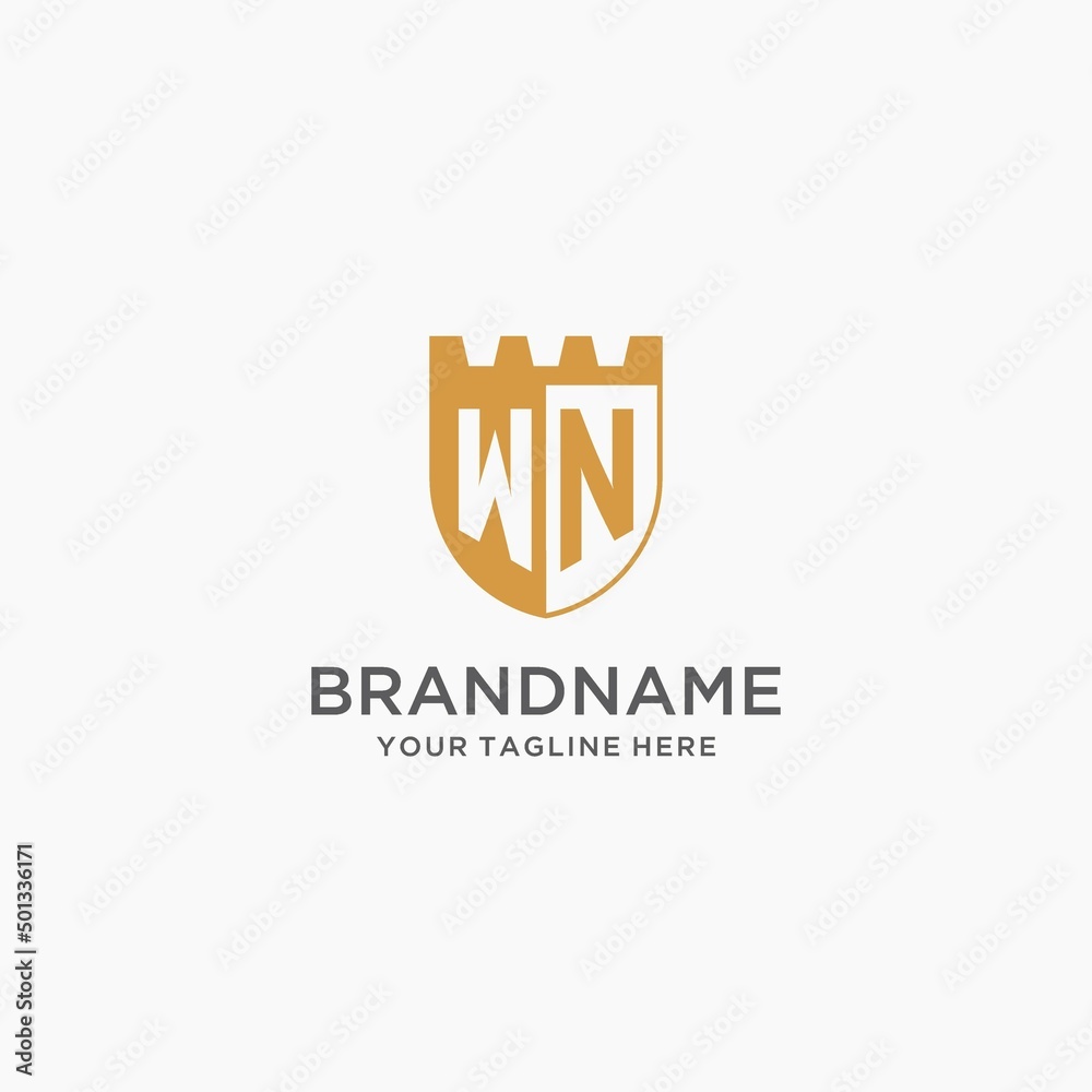 Monogram WN logo with shield and fort, elegant luxury initial logo ...
