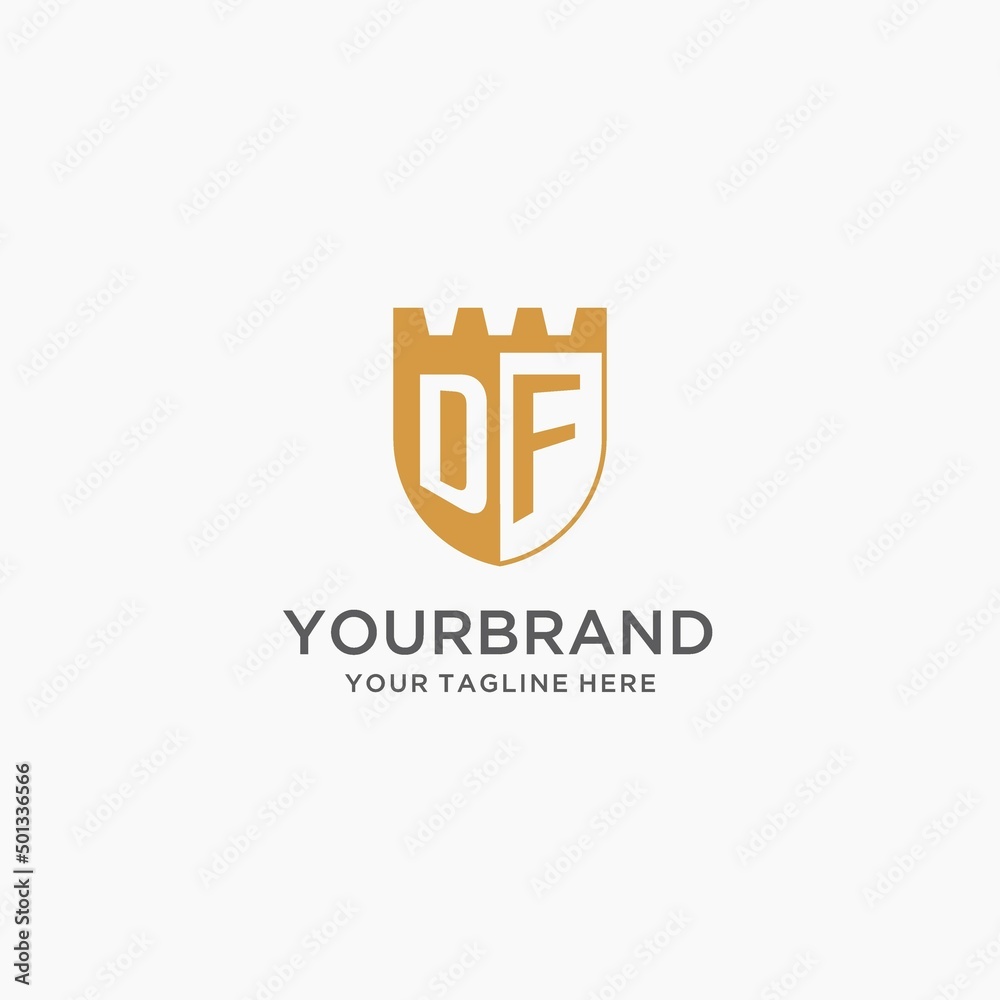 Vetor de Monogram DF logo with shield and fort, elegant luxury initial ...