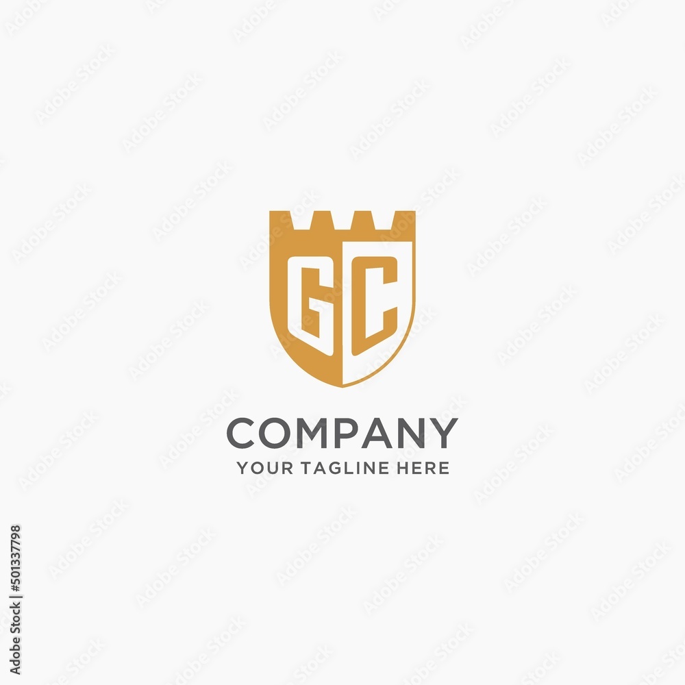 Monogram GC logo with shield and fort, elegant luxury initial logo ...