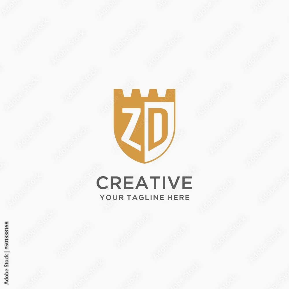 Monogram ZD logo with shield and fort, elegant luxury initial logo ...