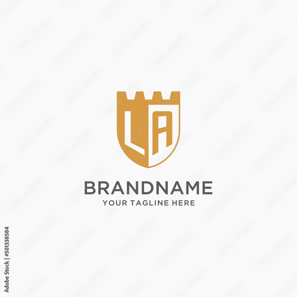 Monogram LA logo with shield and fort, elegant luxury initial logo ...