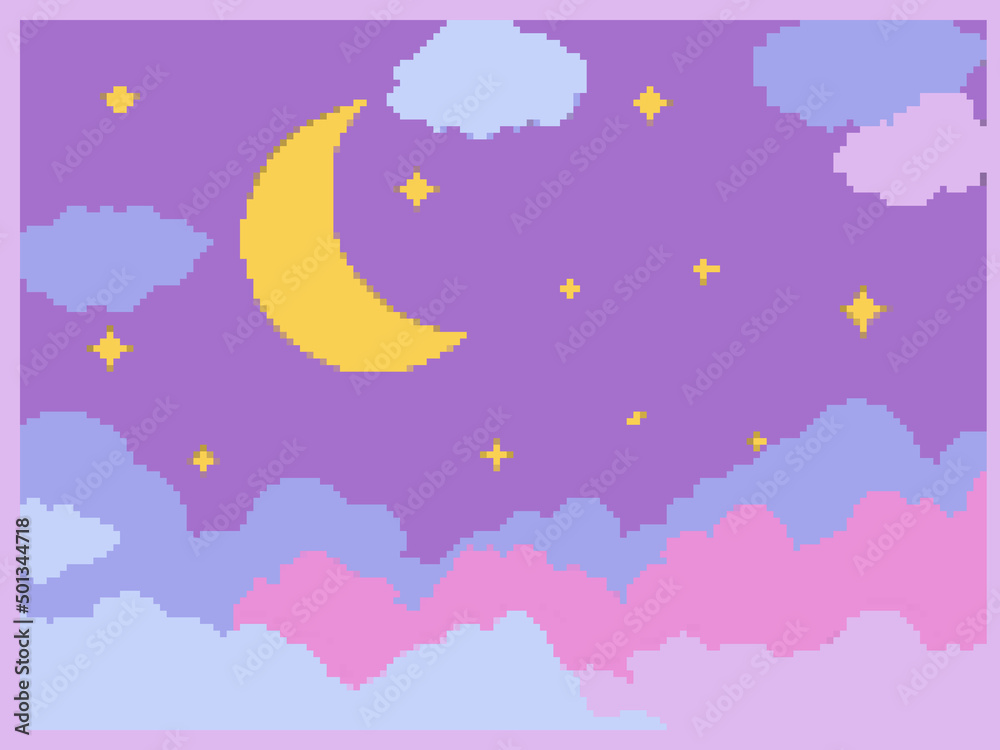 Pixel night background. Pixel art 8 bit. Night sky with clouds pixel ...