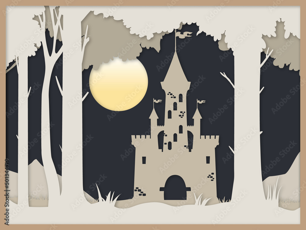 Cartoon castle. Layered paper cut design. Paper crafting, shadow box ...