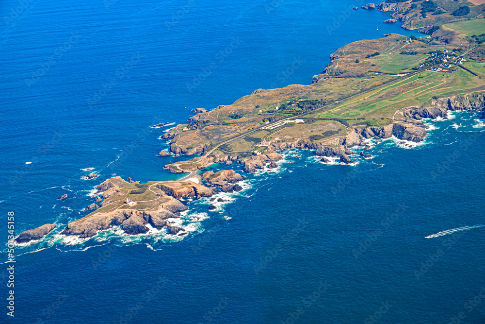 aerial view from belle ile en mer in french atlantic ocean and brittany ...