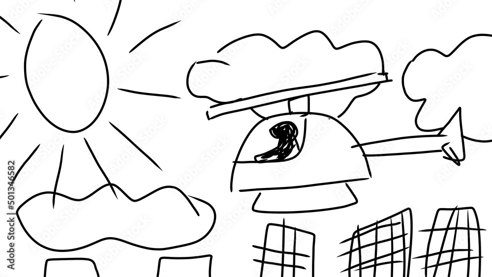 Ugly hand drawing made by children - the urban sky Stock Illustration ...