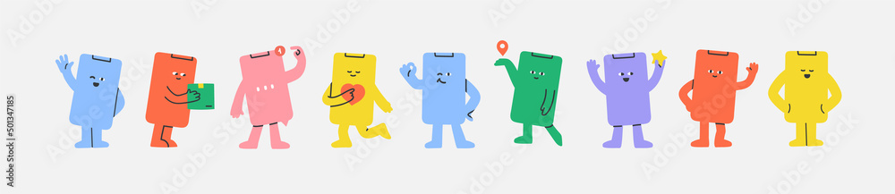 Set of mobile phone characters with various face, arms and legs ...