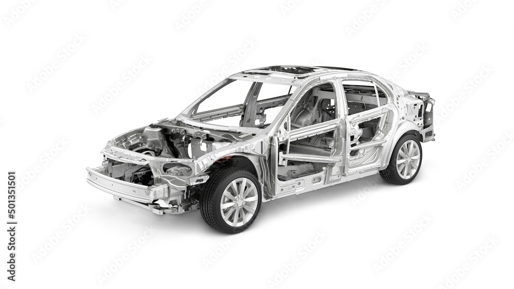 Car chassis, frame 3D rendering isolated on white background. Stock ...