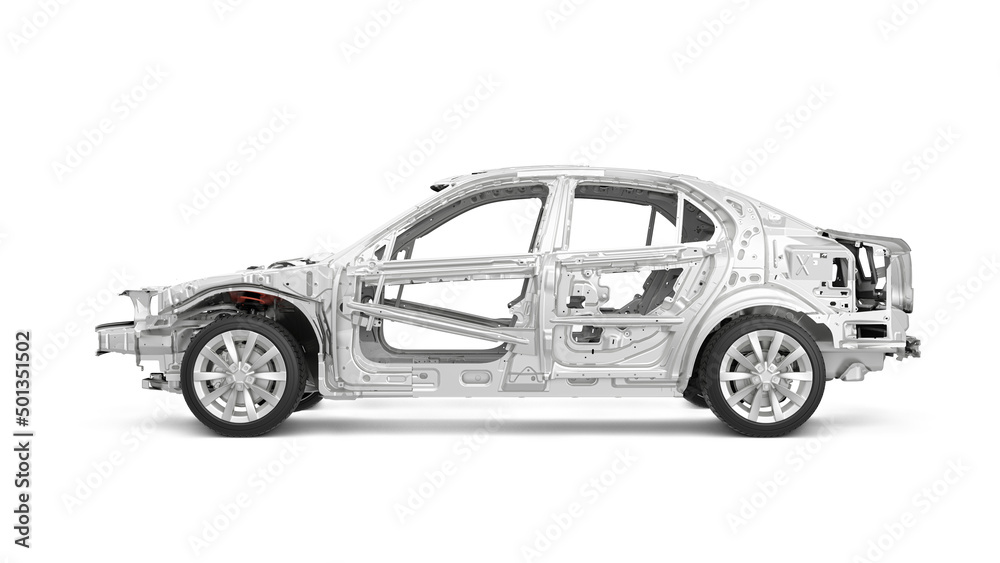 Car chassis, frame 3D rendering isolated on white background. Stock ...