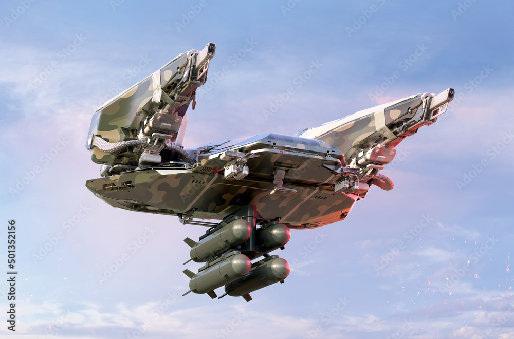 Military tactical uav drone armed with missiles, 3D concept ...