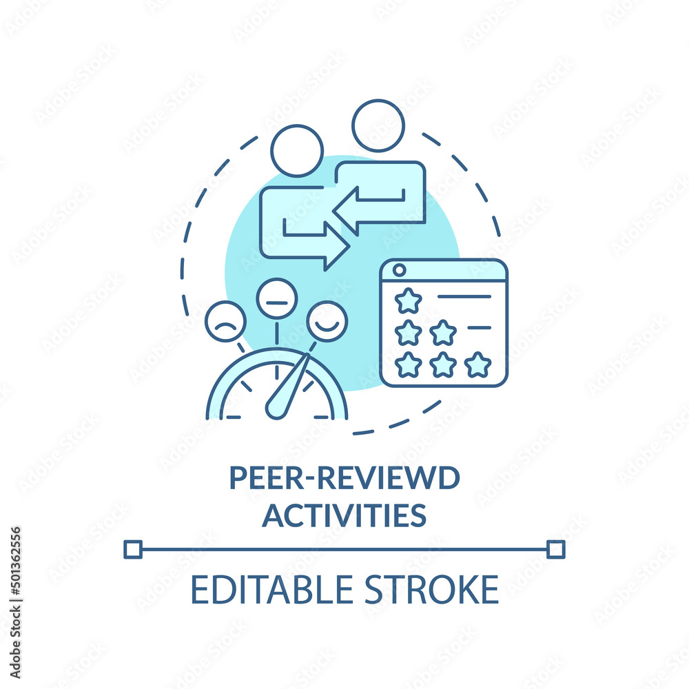 Peer reviewed activities turquoise concept icon. Students feedbacks ...