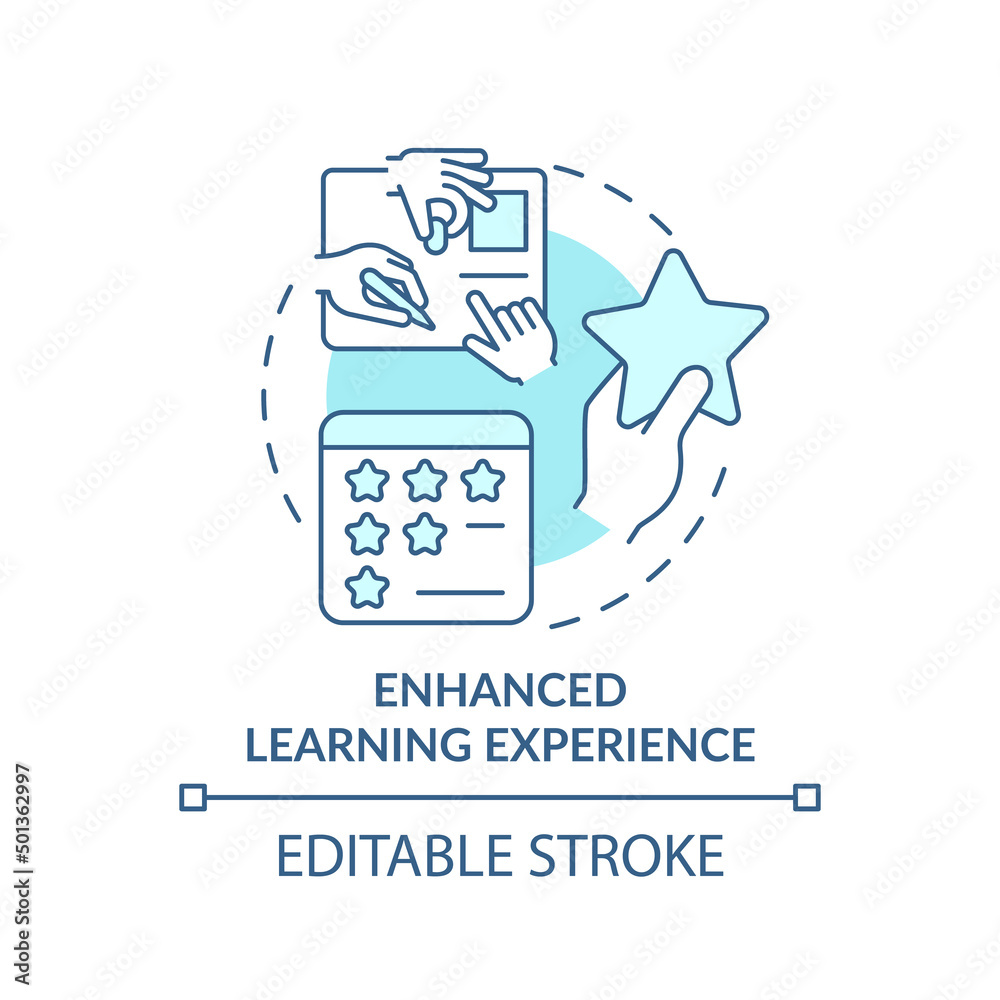 Enhanced learning experience turquoise concept icon. Gamification benefit. Education abstract ...