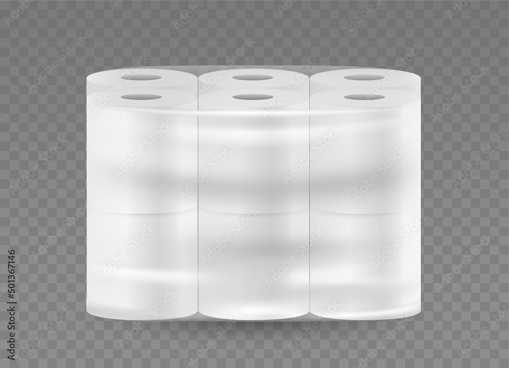Toilet paper transparent big package. 12 white rolls in plastic ...