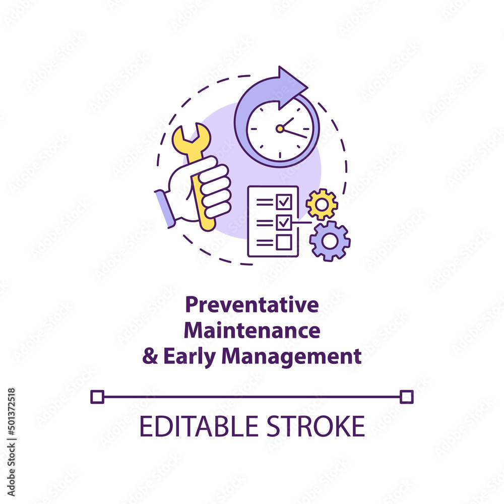 Preventative maintenance, early management concept icon. Total ...