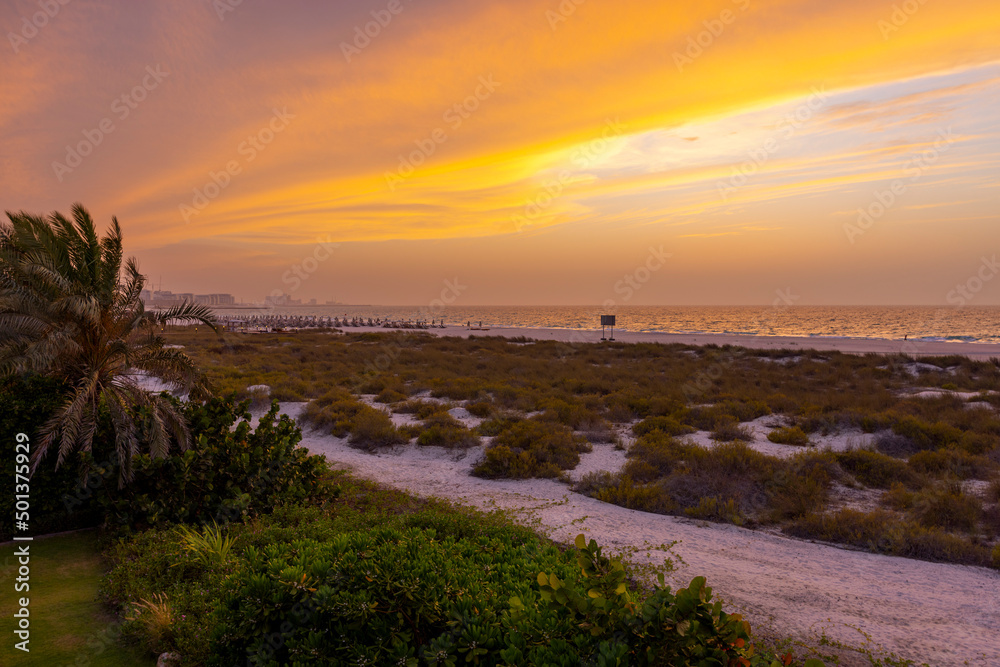 Sunset views of Saadiyat Island in Abu Dhabi, United Arab Emirates ...
