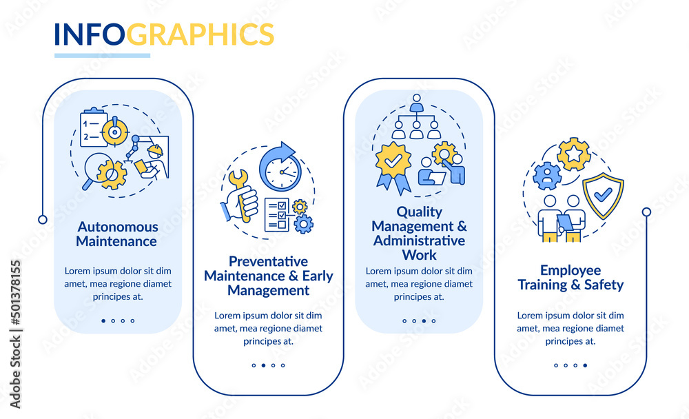 Total productive maintenance rectangle infographic template. Data ...