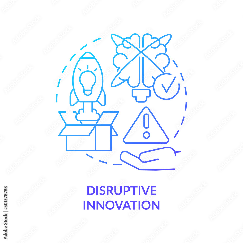 Disruptive innovation blue gradient concept icon. Form of innovation in ...
