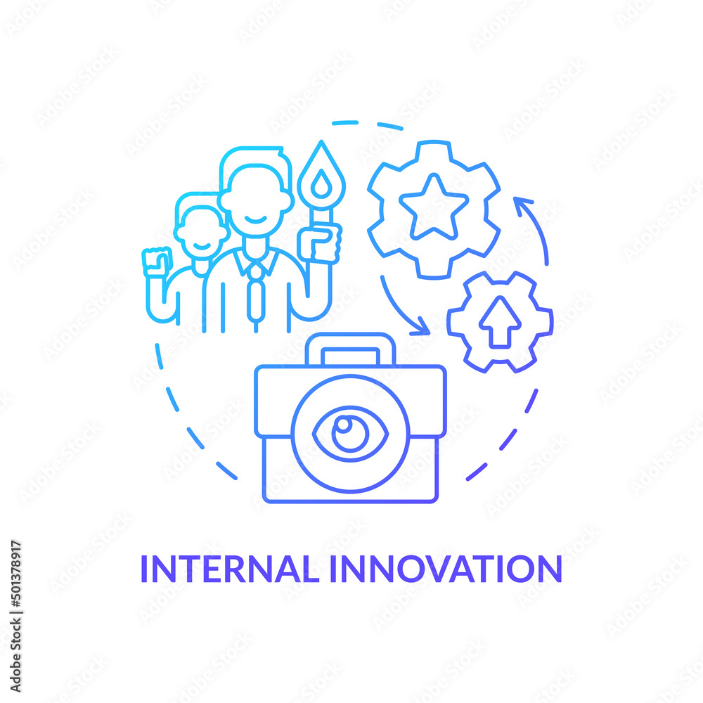 Internal innovation blue gradient concept icon. Sourcing ideas approach ...