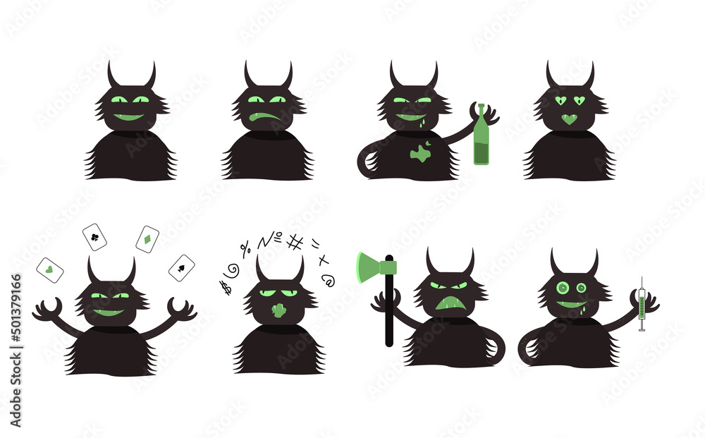 Demons and different sins. Anger, alcoholism, drug addiction ...