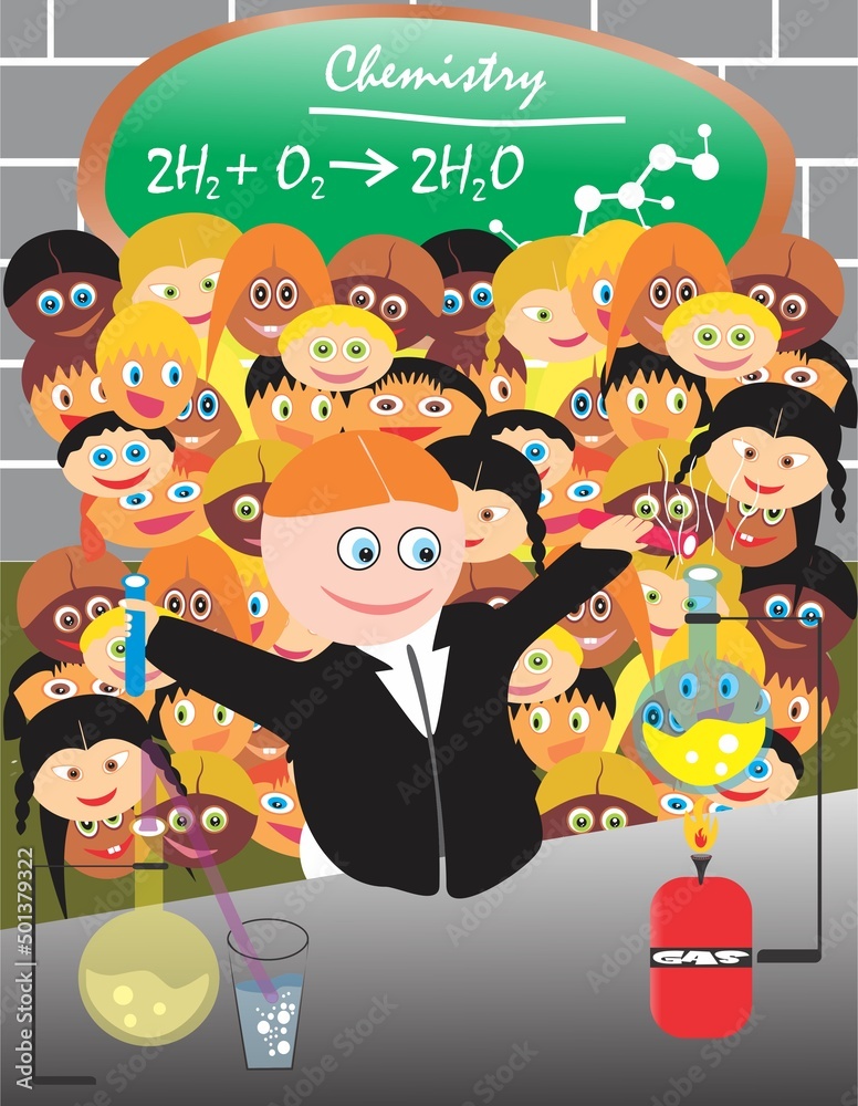 Students having a practical chemistry lesson at laboratory with concept ...