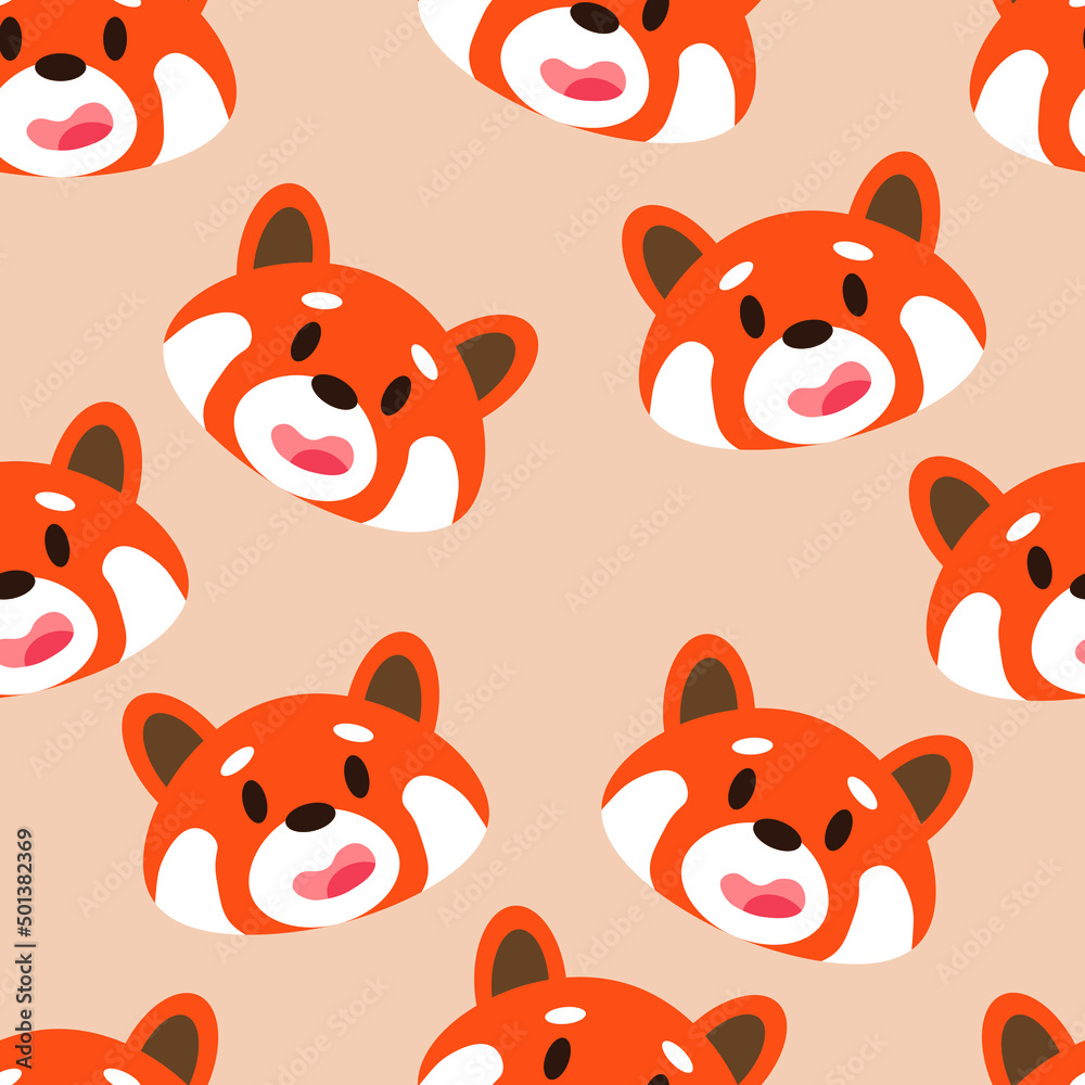 Seamless pattern with the image of the head of a red bear, a red panda ...