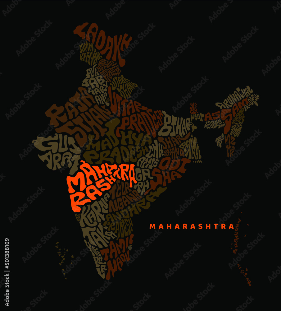 Maharashtra map lettering with india. Stock Vector | Adobe Stock
