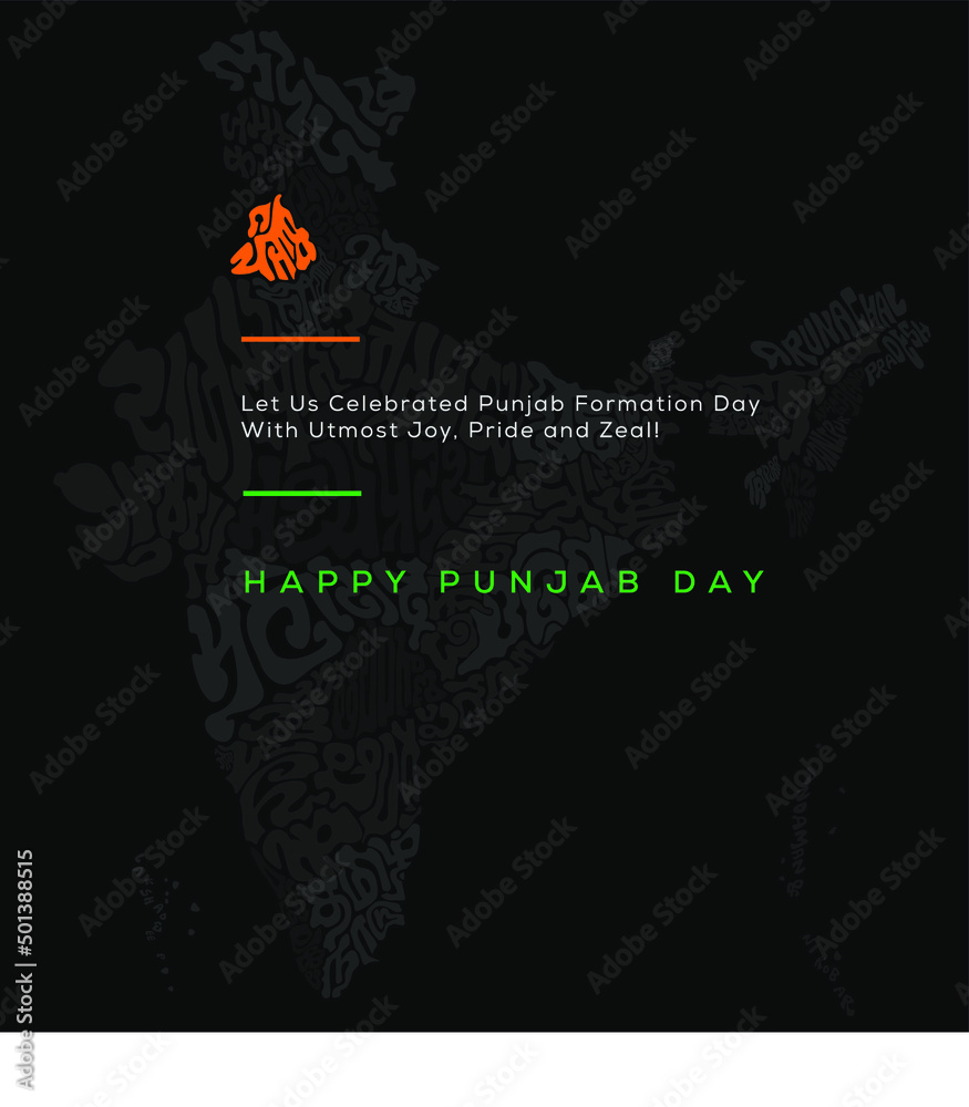 Happy Punjab Day. Punjab map typography in Gurmukhi. Stock Vector ...