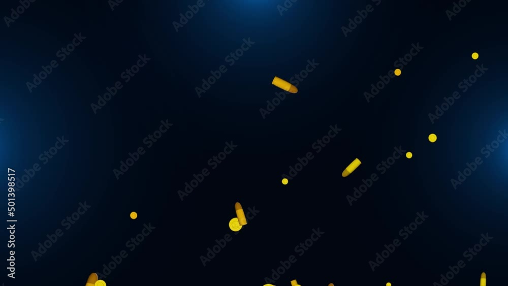 4K 3DFalling bullets on a black background with depth of field. 4k loop ...