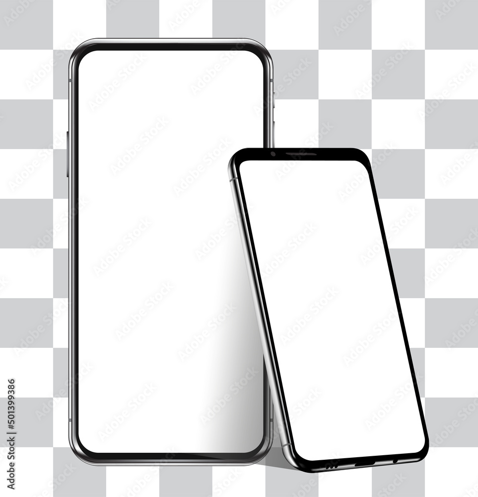 Two phones mockup front and side view vector on transparent background ...