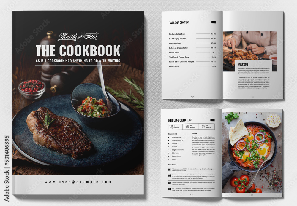 Cook Book Magazine Layout with Black & White Color Layout Stock ...