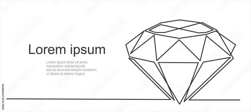 Single continuous line drawing brilliant, diamond flat line icon ...