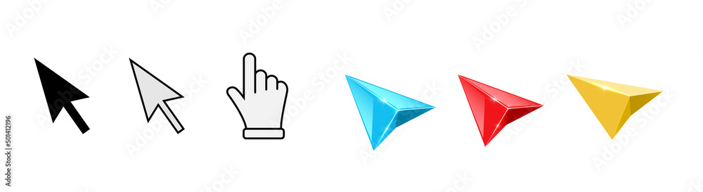 Different kinds of mouse 3D cursors vector set. – Stock-Vektorgrafik | Adobe Stock