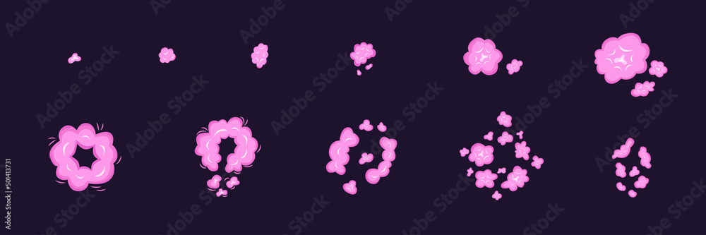 Top view pink sprite explosion set. Vector stock illustration isolated ...
