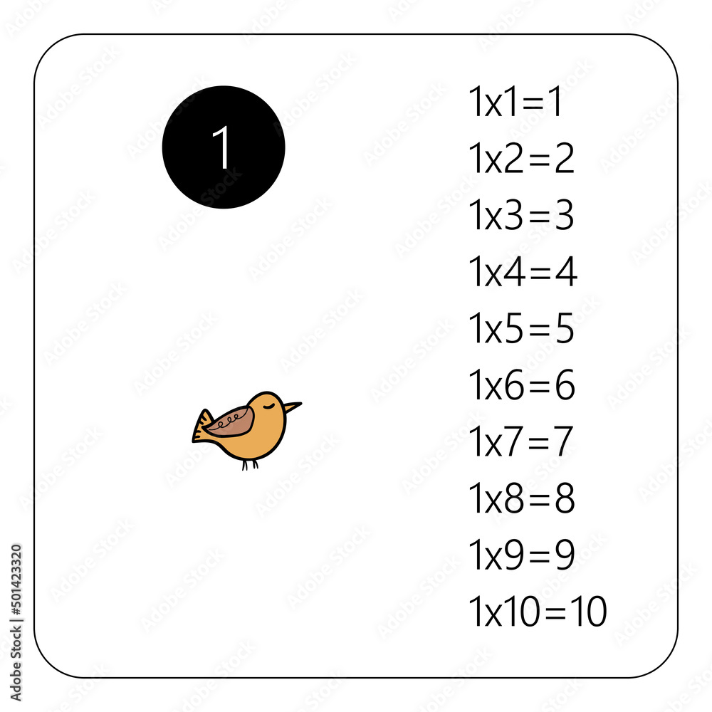 Multiplication Square. School vector illustration with bird ...