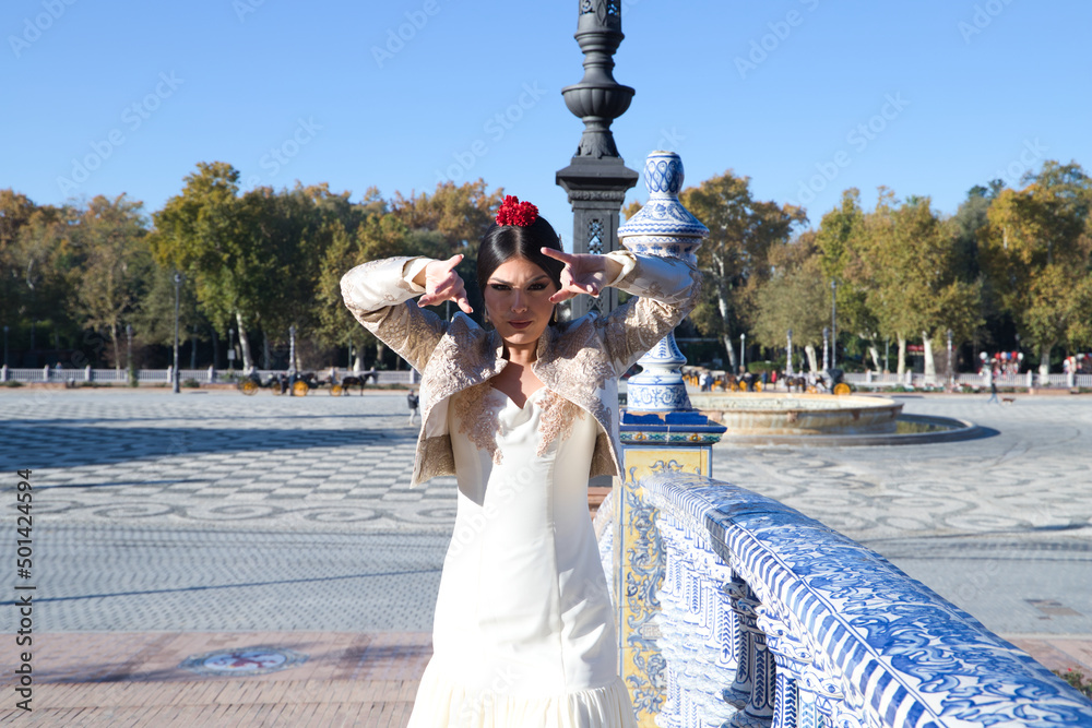 Flamenco dancer, woman, brunette and beautiful typical spanish dancer ...