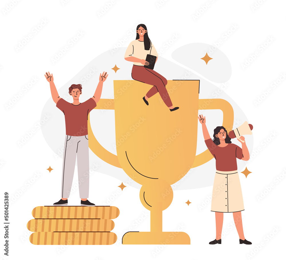 Successful team of employees concept. Young male and female ...