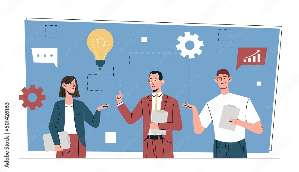 Productive business conversation concept. Male and female employees ...